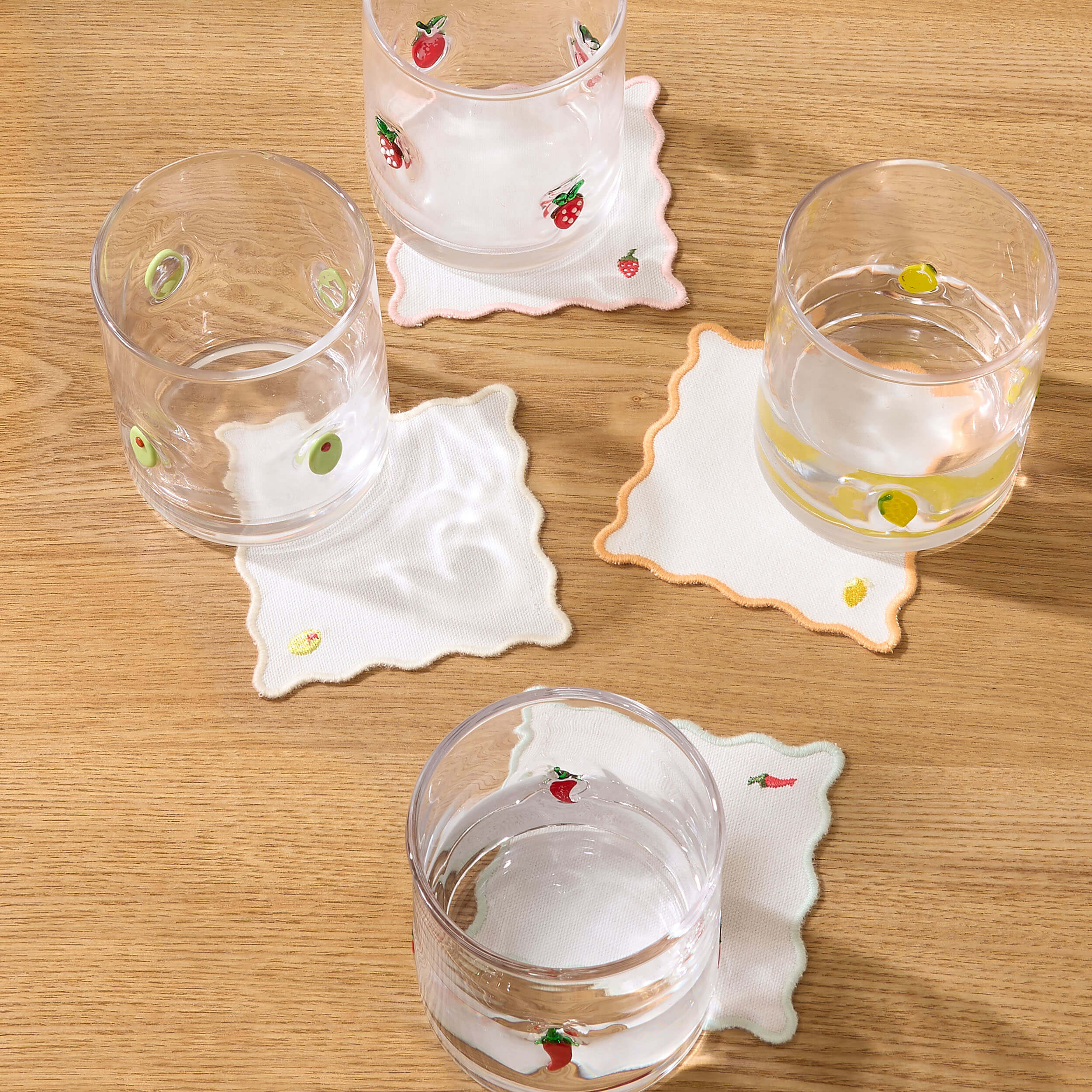 Fruit Embroidered Pack of 4 Cocktail Coasters - Multi – DUSK
