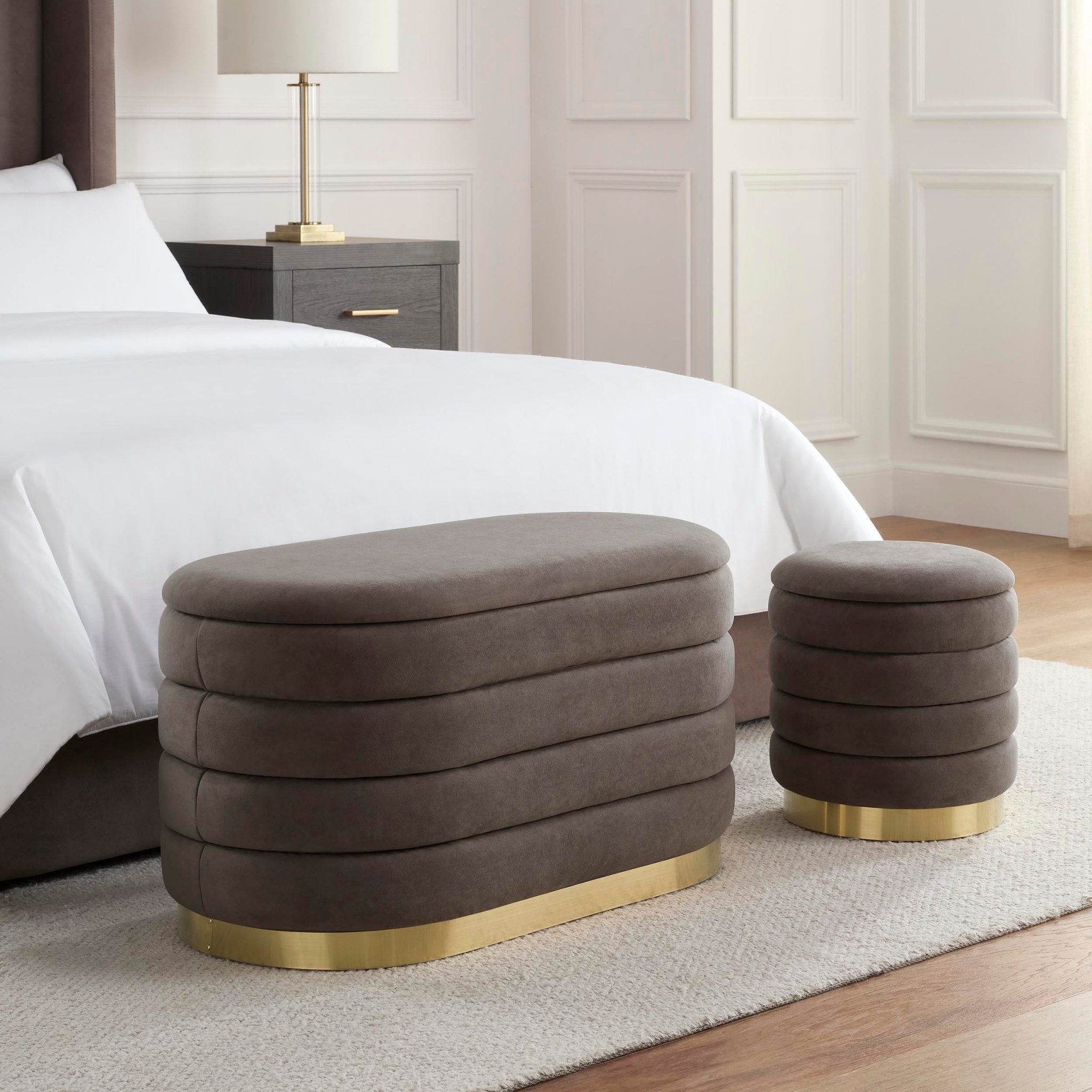 Almondbury Panelled Ottoman and Stool Set - Taupe – DUSK