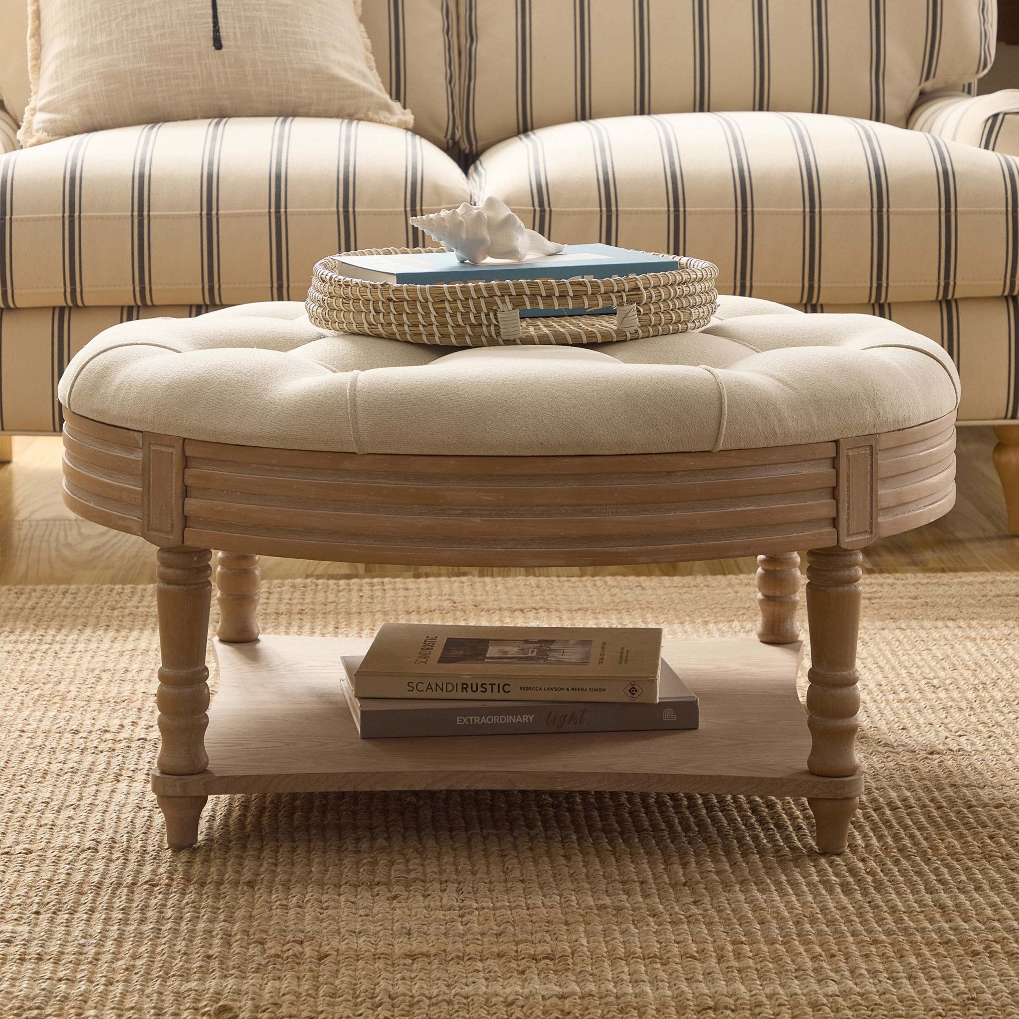 Aubrey Round Coffee Table Pouffe - Cream Linen – DUSK