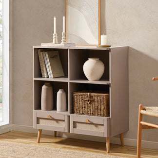 Aurelia Bookcase With Drawers - Taupe – DUSK