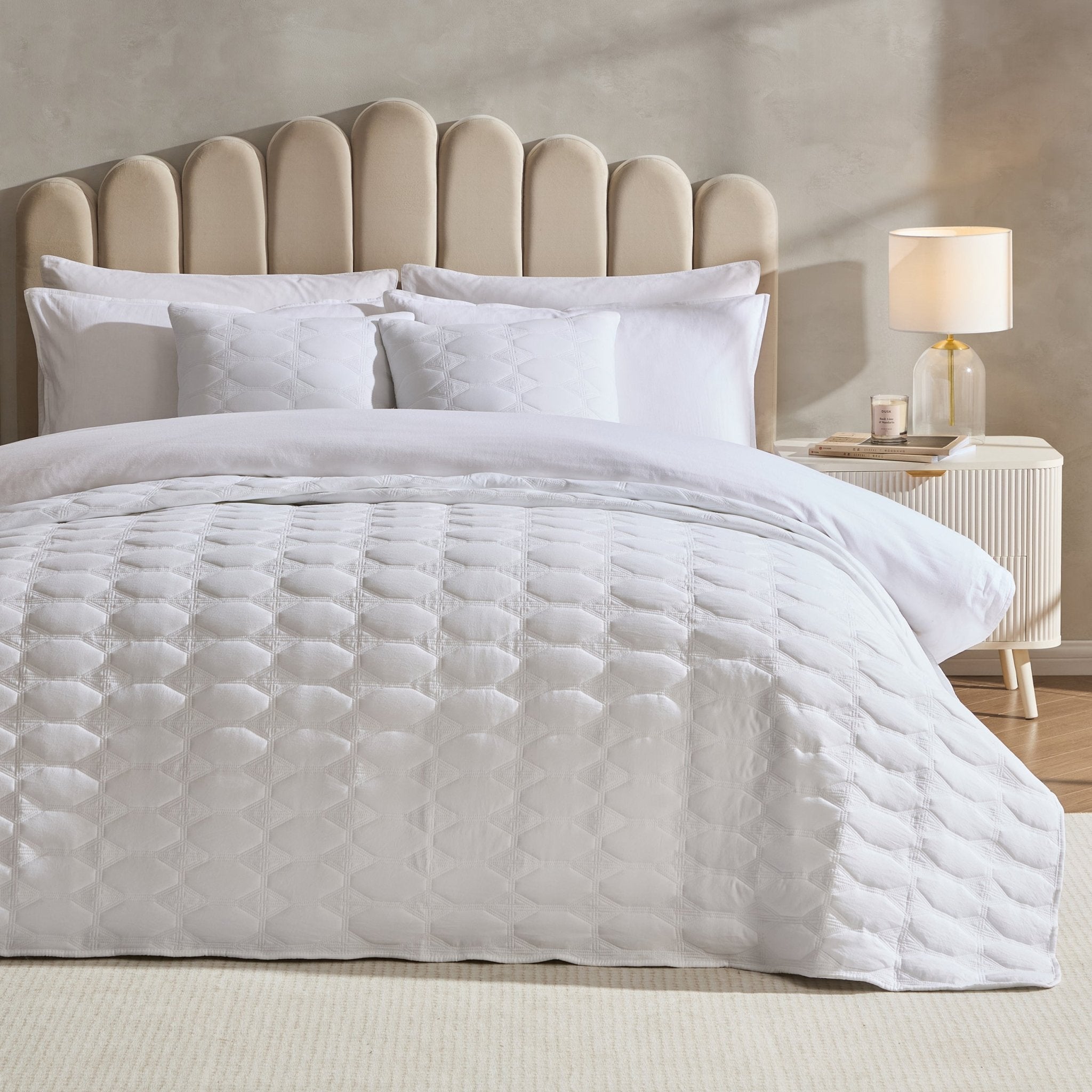 Charlotte Geometric Embroidered Bedspread 2.5m x 2.6m - White – DUSK