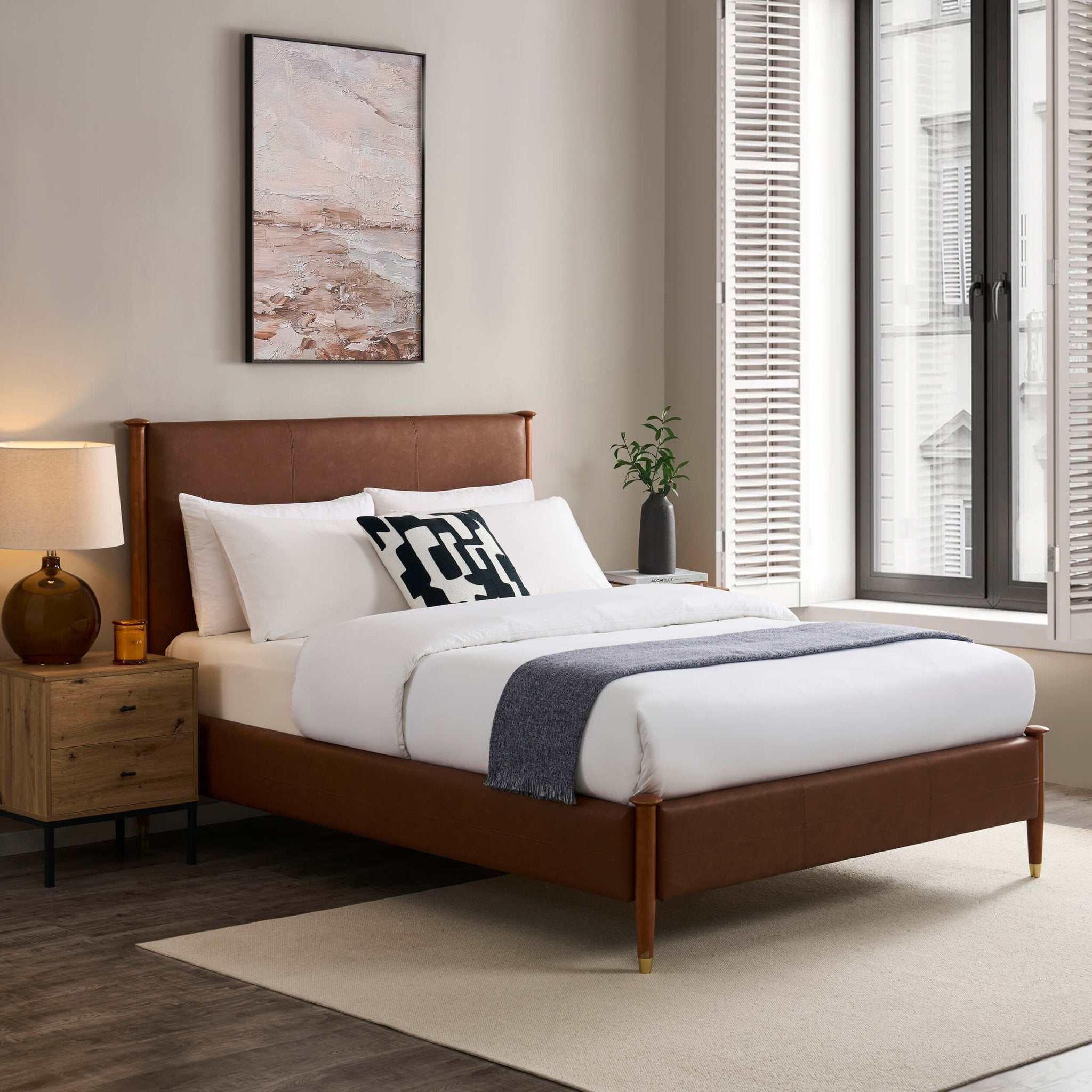 Dallas Bed Frame - Faux Leather Tan – DUSK