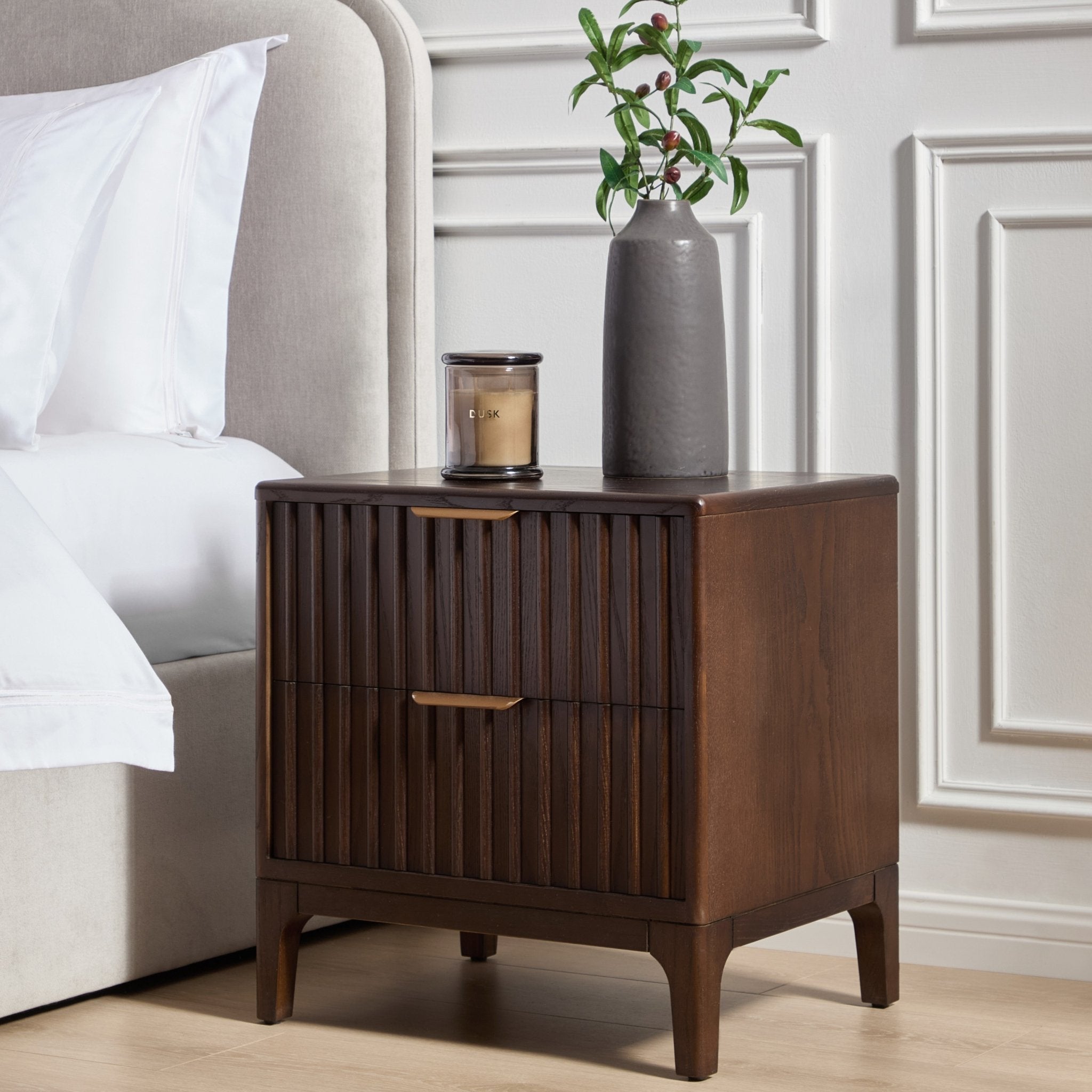 Elena Ash 2 Drawer Bedside Table - Walnut – DUSK