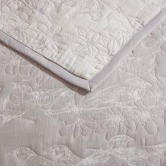 Embroidered Bird Bedspread - Cloud Grey – DUSK