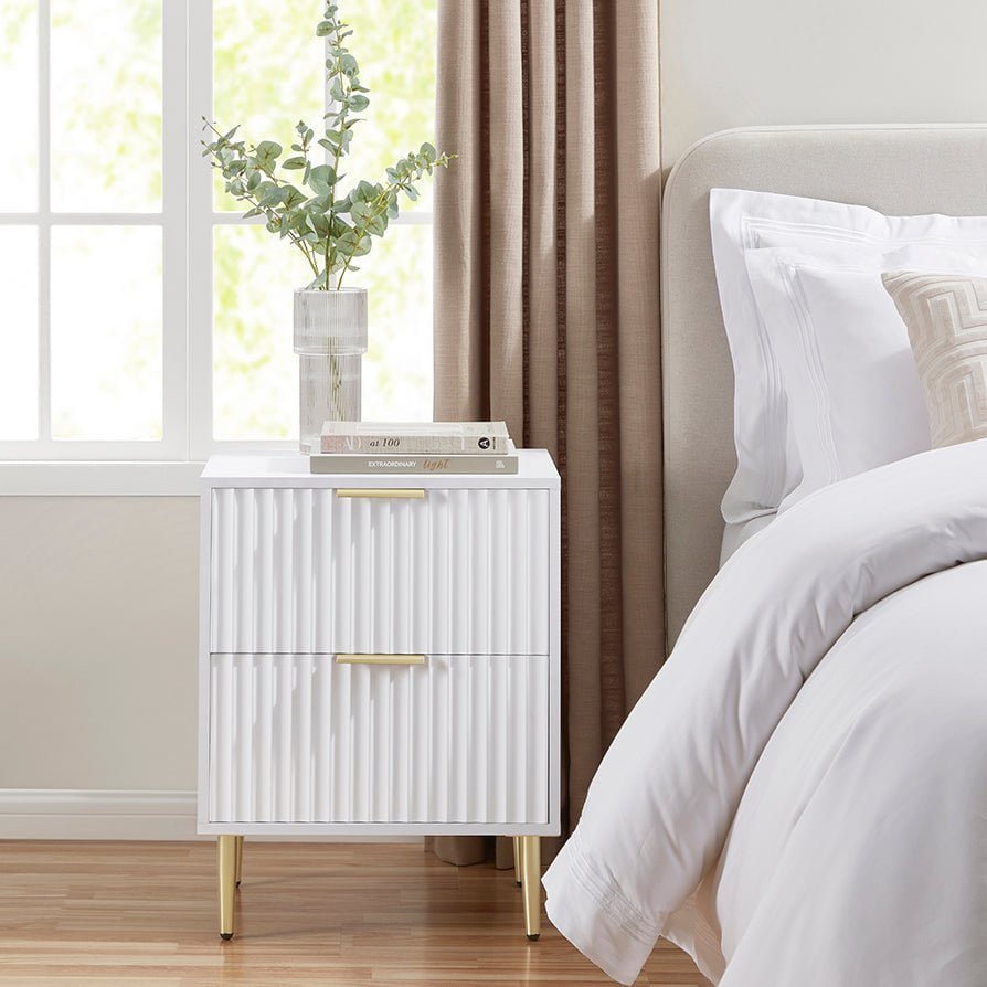 Evie 2 Drawer Bedside Table - Warm White – DUSK