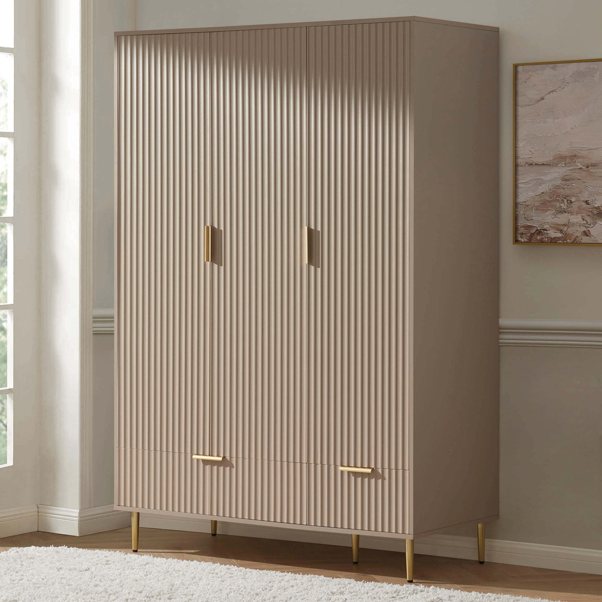 Evie 3 Door Wardrobe with Drawers - Taupe – DUSK