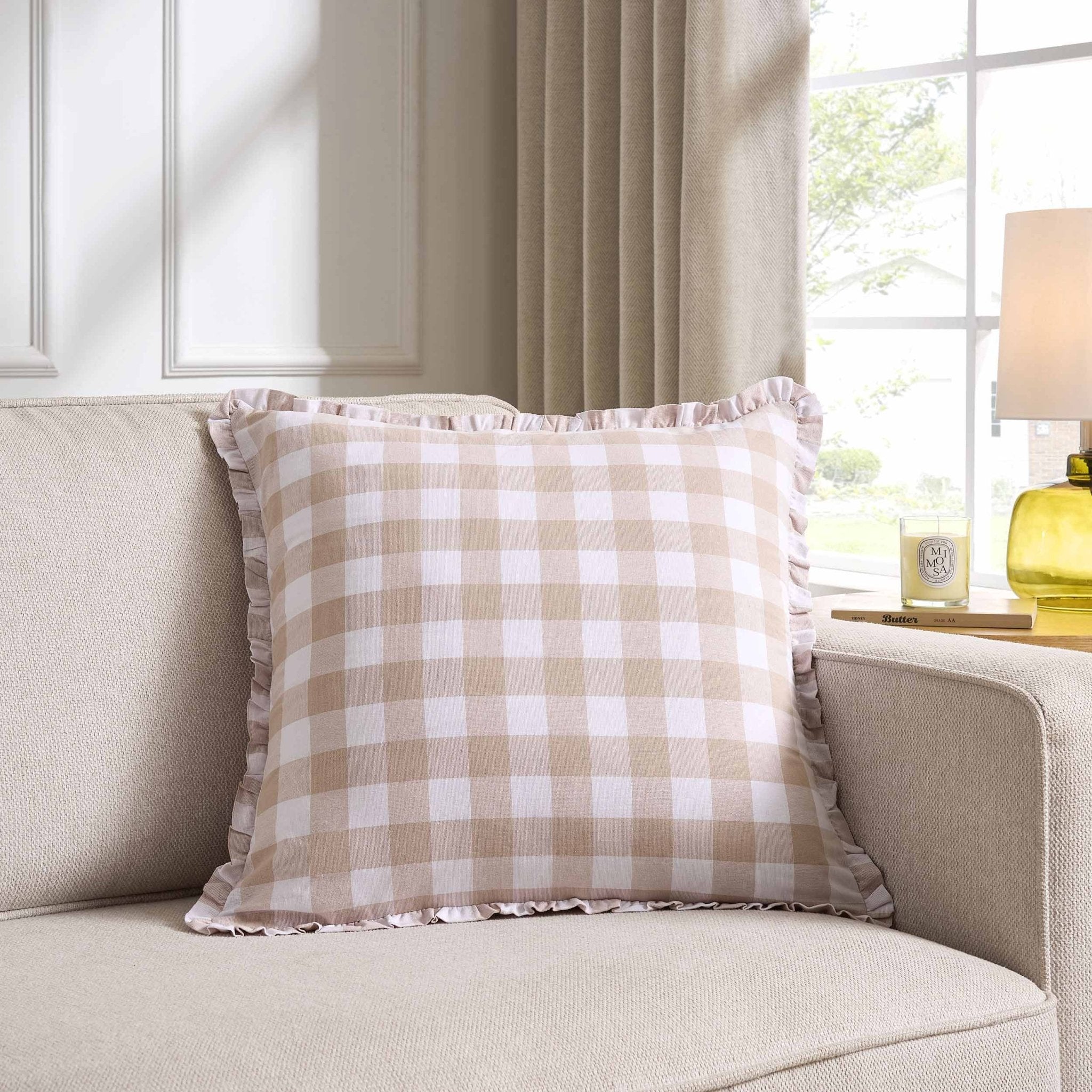 Gingham Square Frill Edge Sofa Cushion Cover - Blush Pink – DUSK
