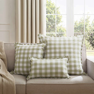 Gingham Square Frill Edge Sofa Cushion Cover - Sage – DUSK