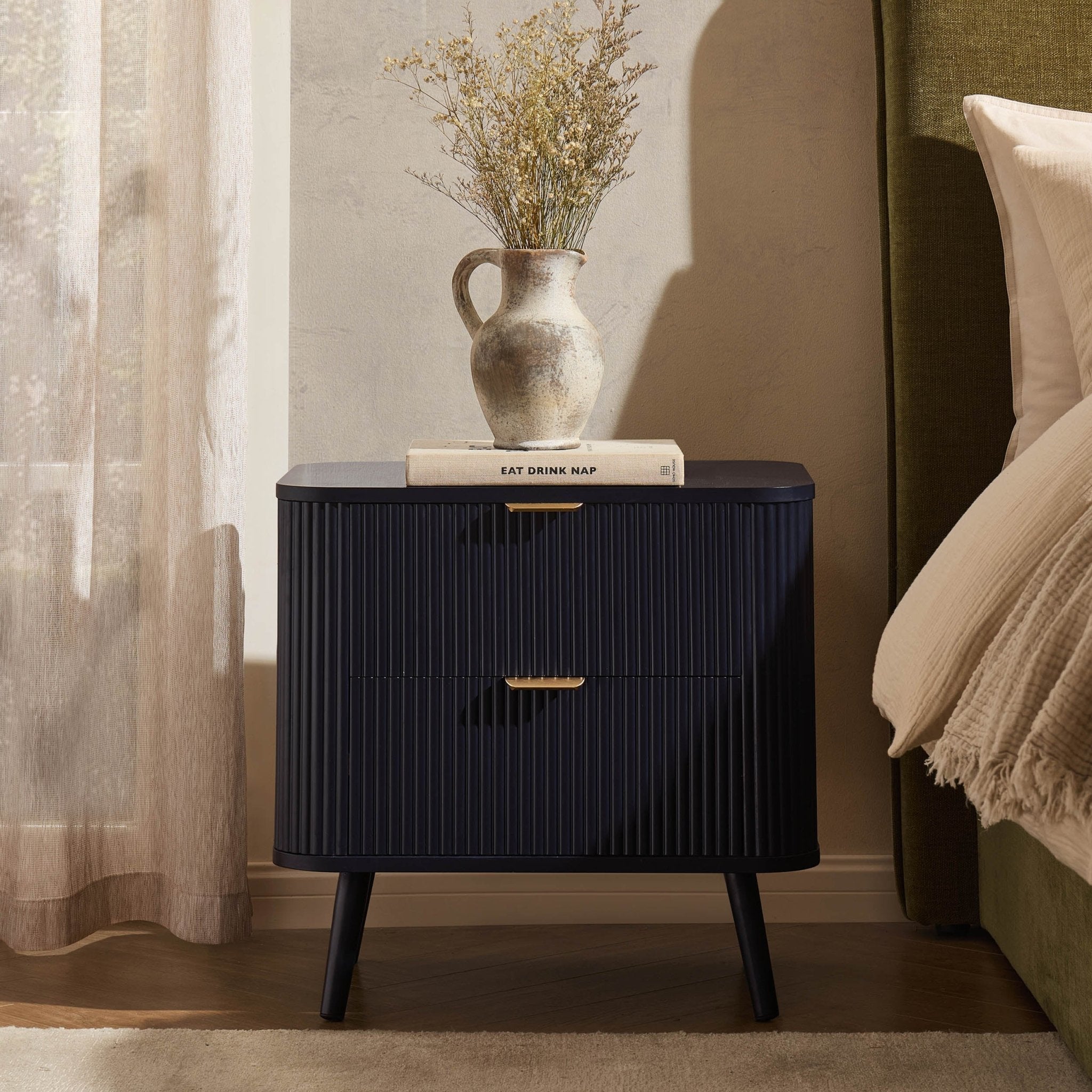 Hattie 2 Drawer Bedside Table- Midnight – DUSK