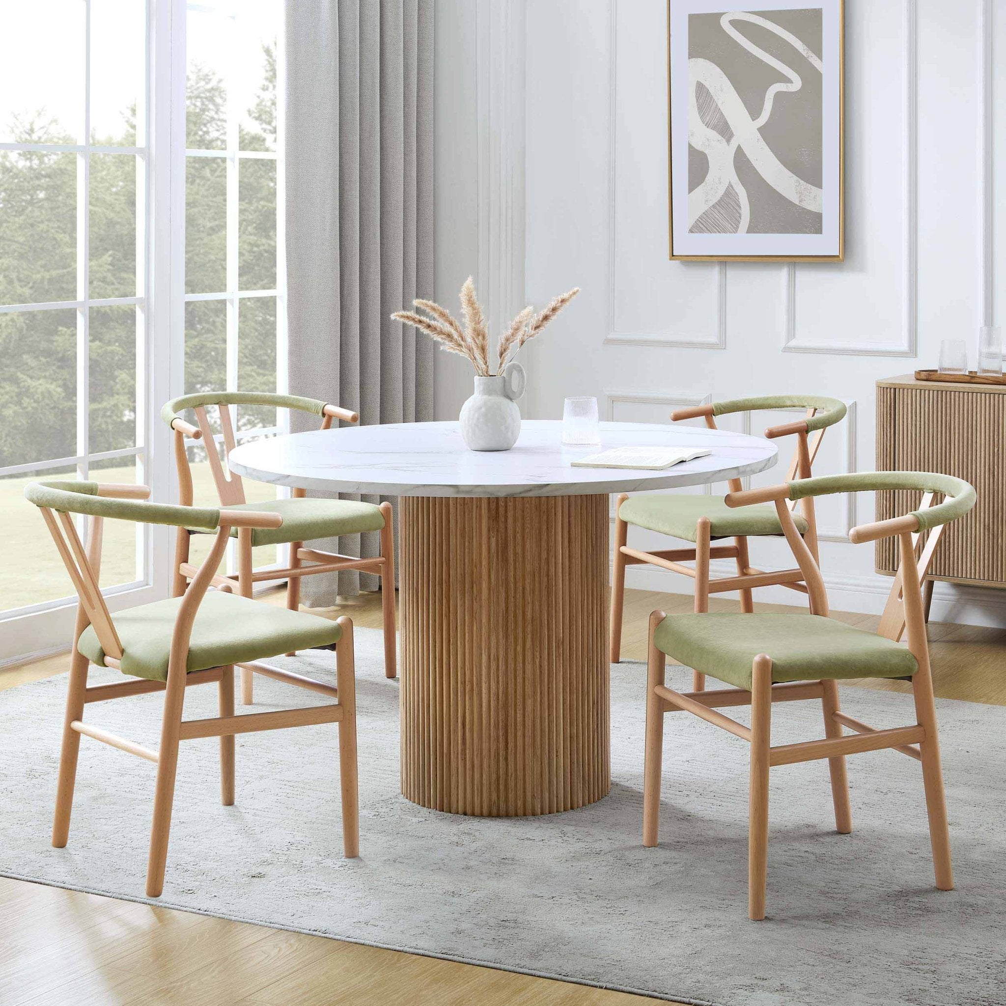Hattie Panel Round 4-6 Seater Pedestal Dining Table - Natural/Marble – DUSK