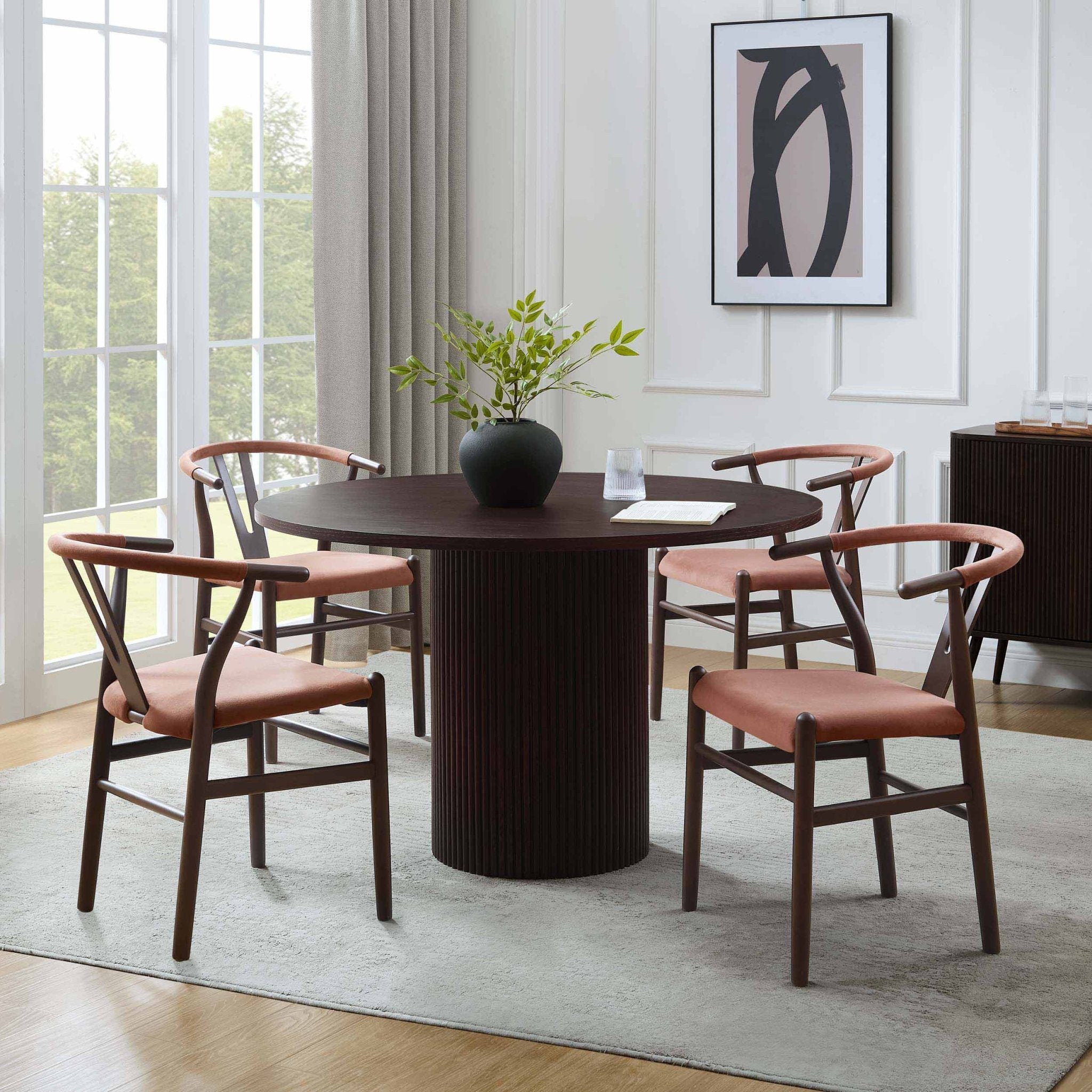 Hattie Panel Round 4-6 Seater Pedestal Dining Table - Walnut – DUSK