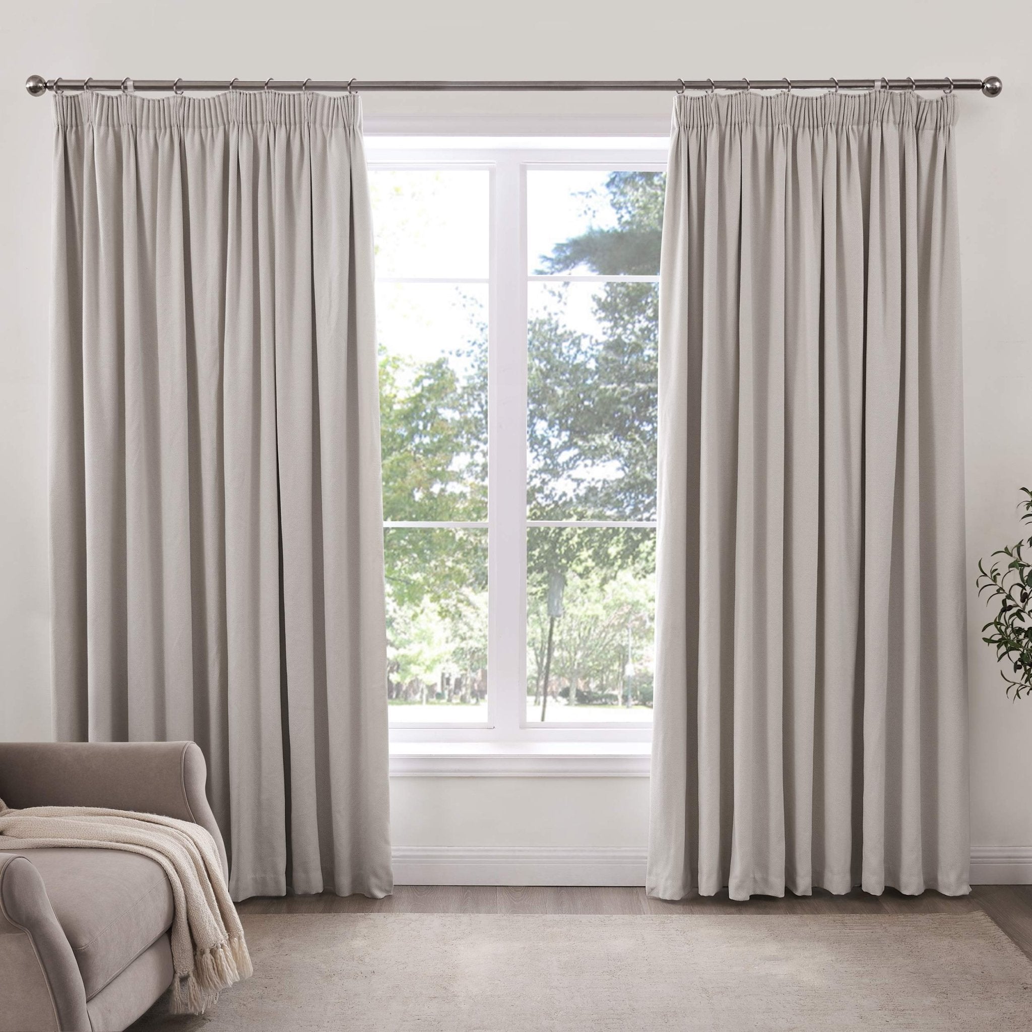 Herringbone Thermal Blackout Pencil Pleat Curtains - Light Grey – DUSK