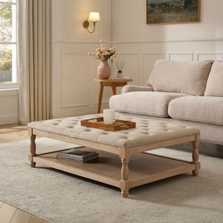 Knaresborough Button Back Coffee Table Pouffe - Oatmeal – DUSK
