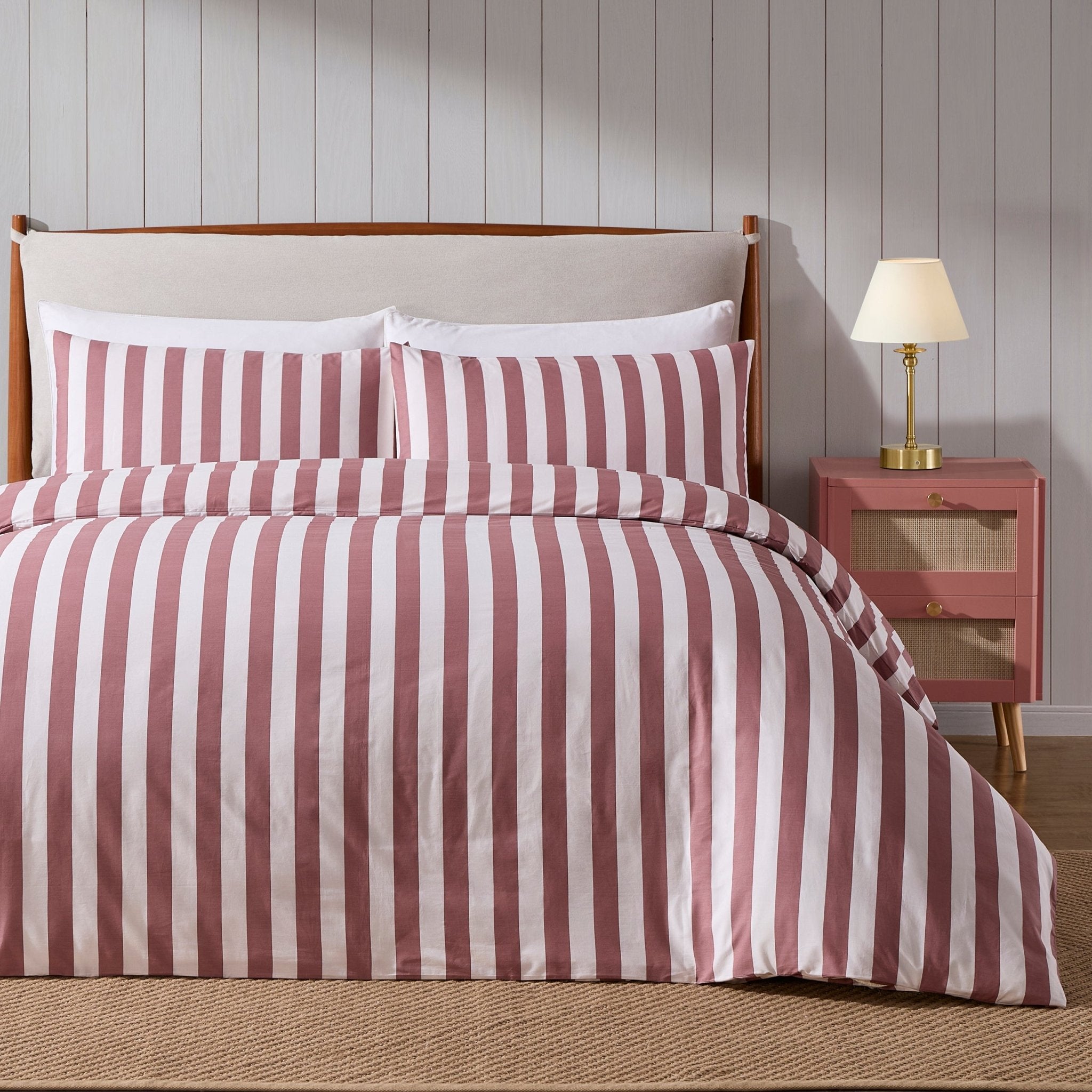 Livia 100% Cotton Wide Printed Stripe Duvet Cover & Pillowcase Set - B ...
