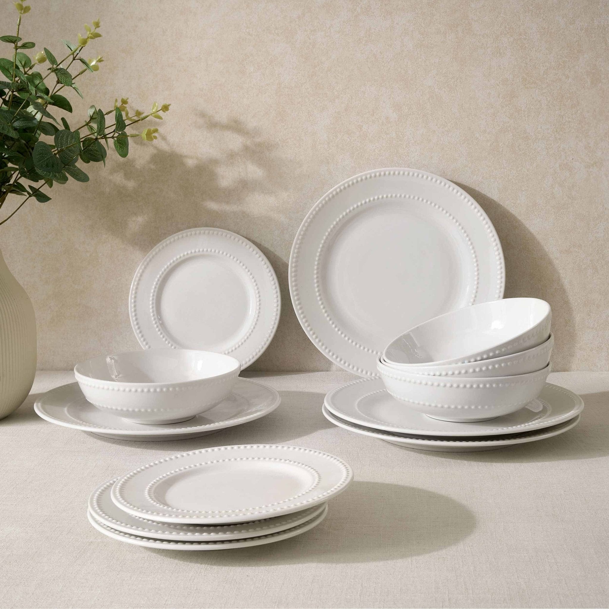 Margalo Beaded 12 Piece Dinner Set- White – DUSK