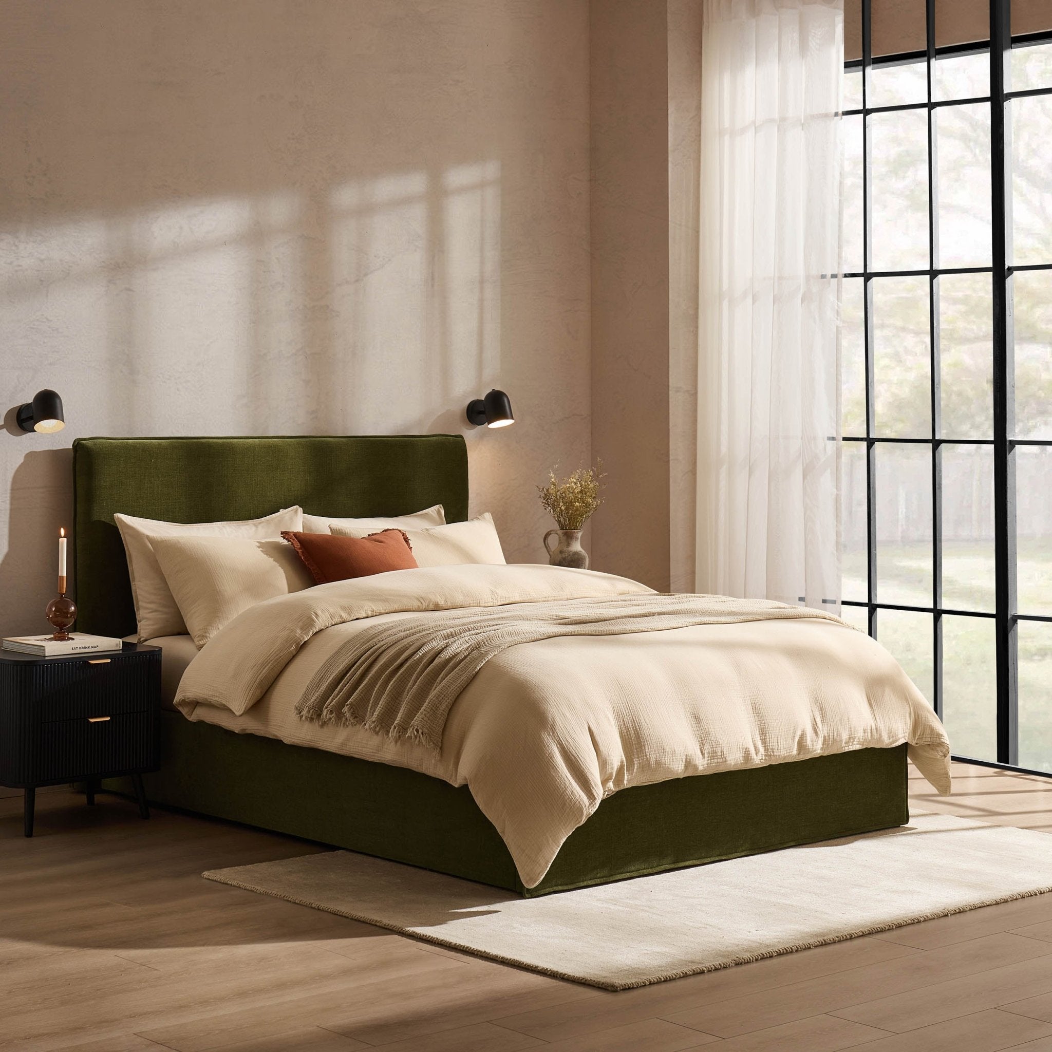 Oslo Ottoman Storage Bed - Chenille Olive – DUSK