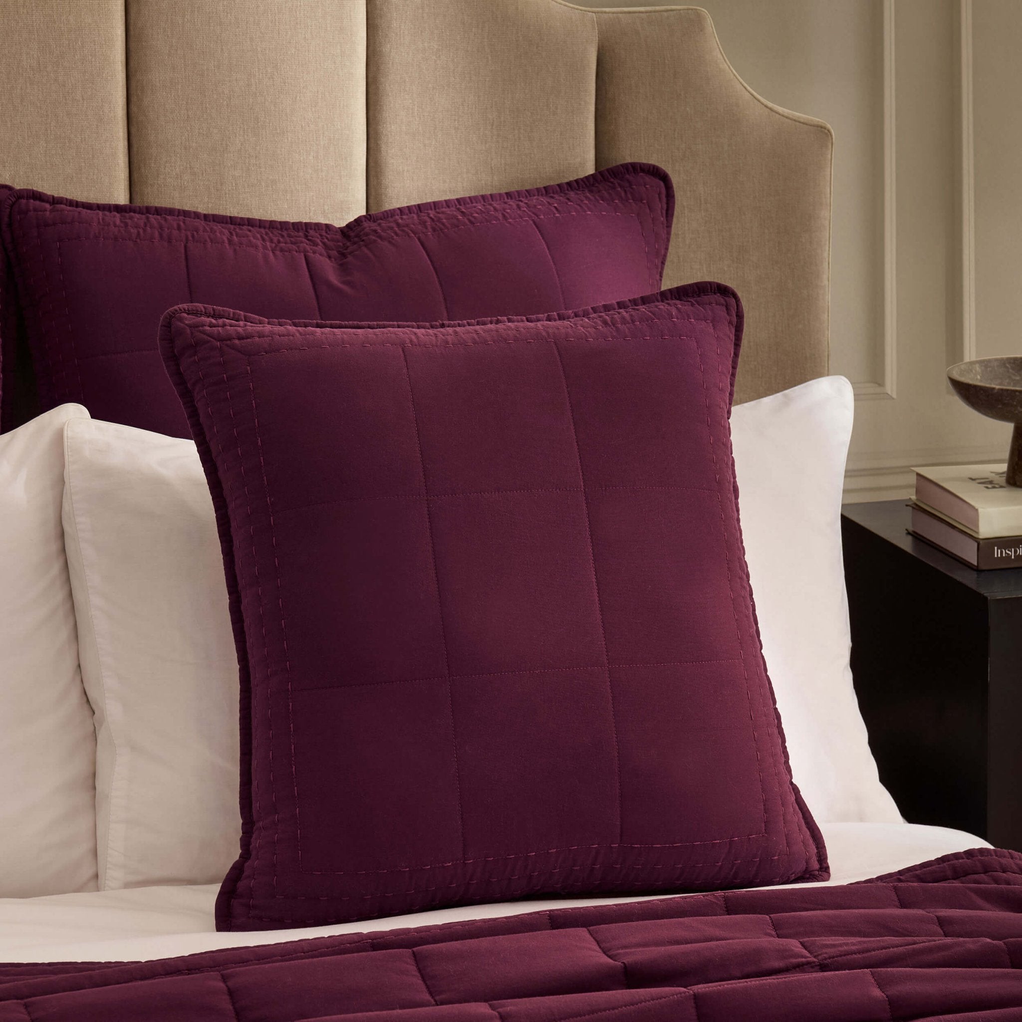 Oxford 100% Pure Cotton Quilted Cushion Cover - Aubergine – DUSK
