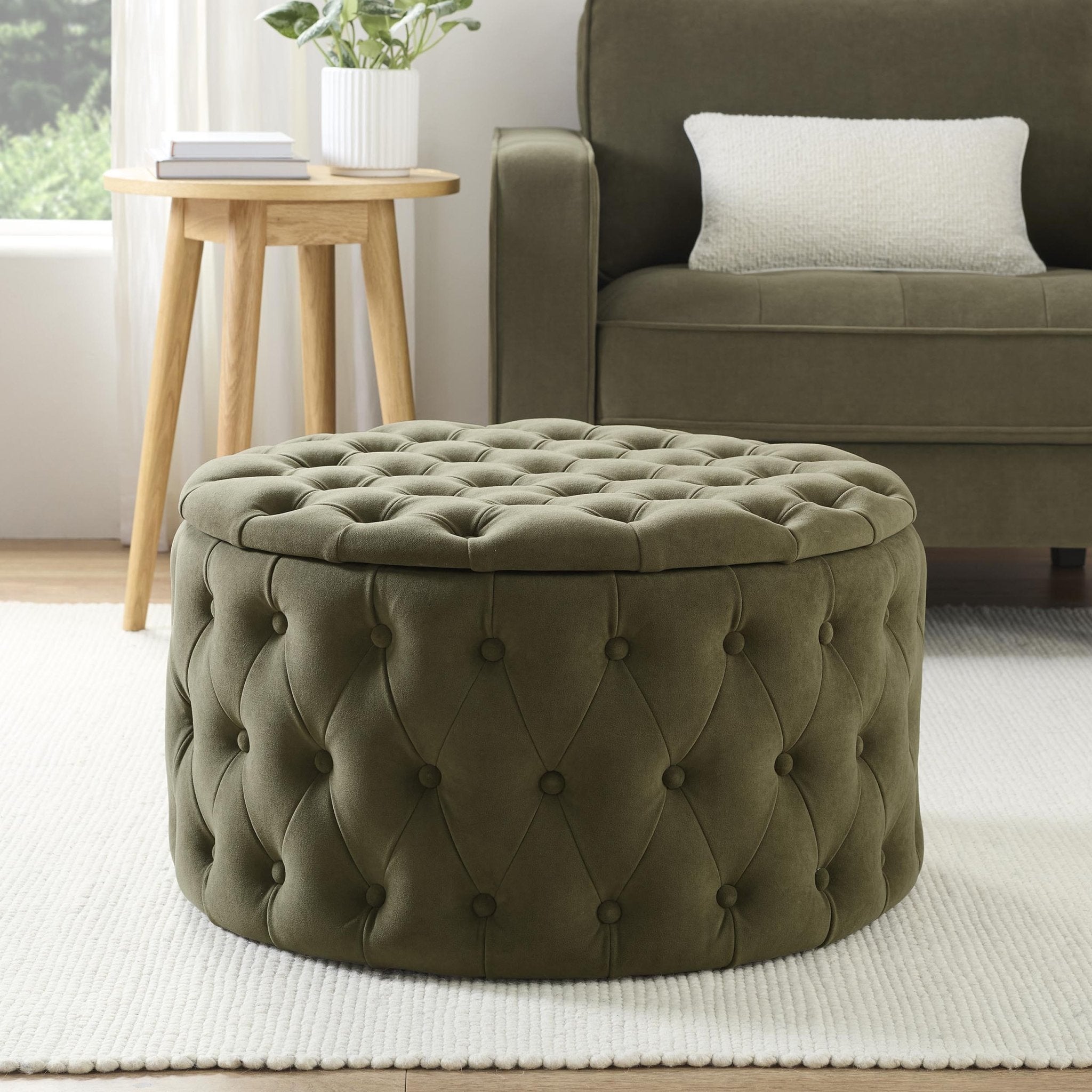 Paisley Buttoned Round Storage Pouffe - Olive – DUSK