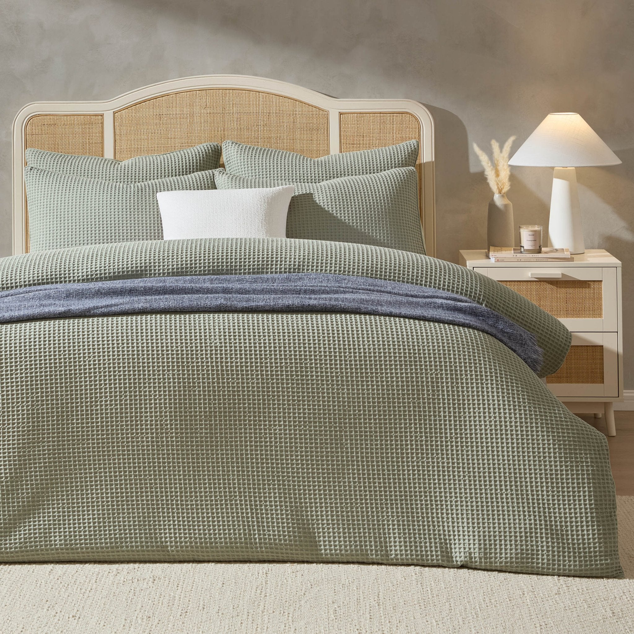 Portofino Waffle 100% Cotton Duvet Cover 200 Thread Count - Sage Green ...