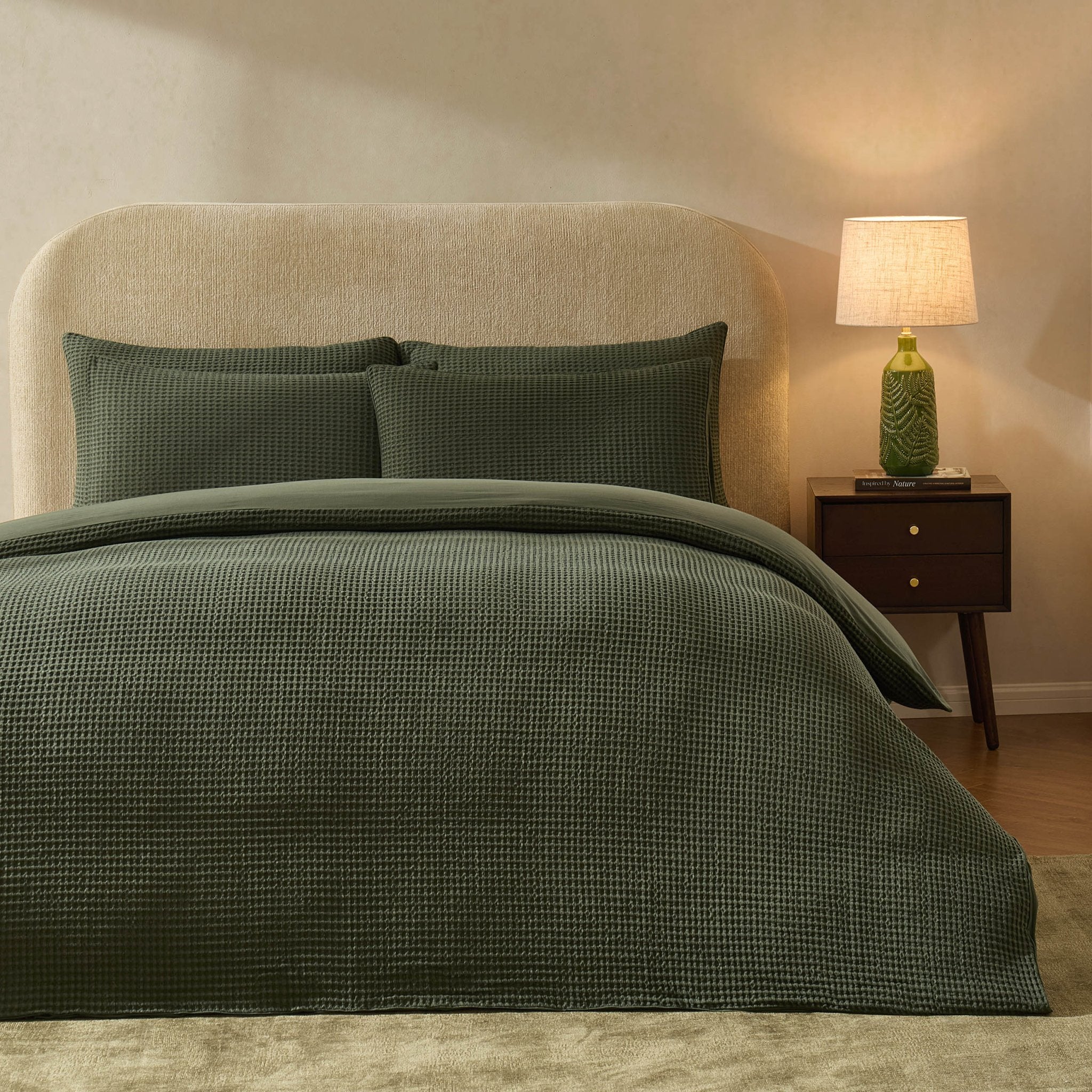 Portofino Waffle 100% Cotton Duvet Cover 200 Thread Count - Forest Gre ...