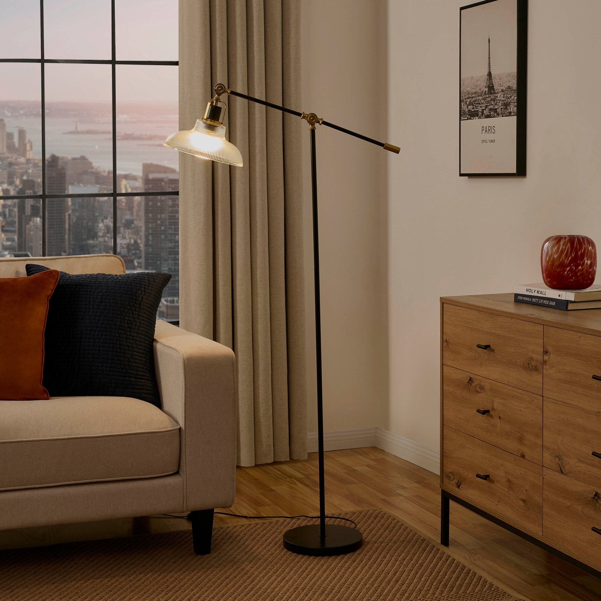 Rita Glass Shade Adjustable Floor Lamp - Black – DUSK