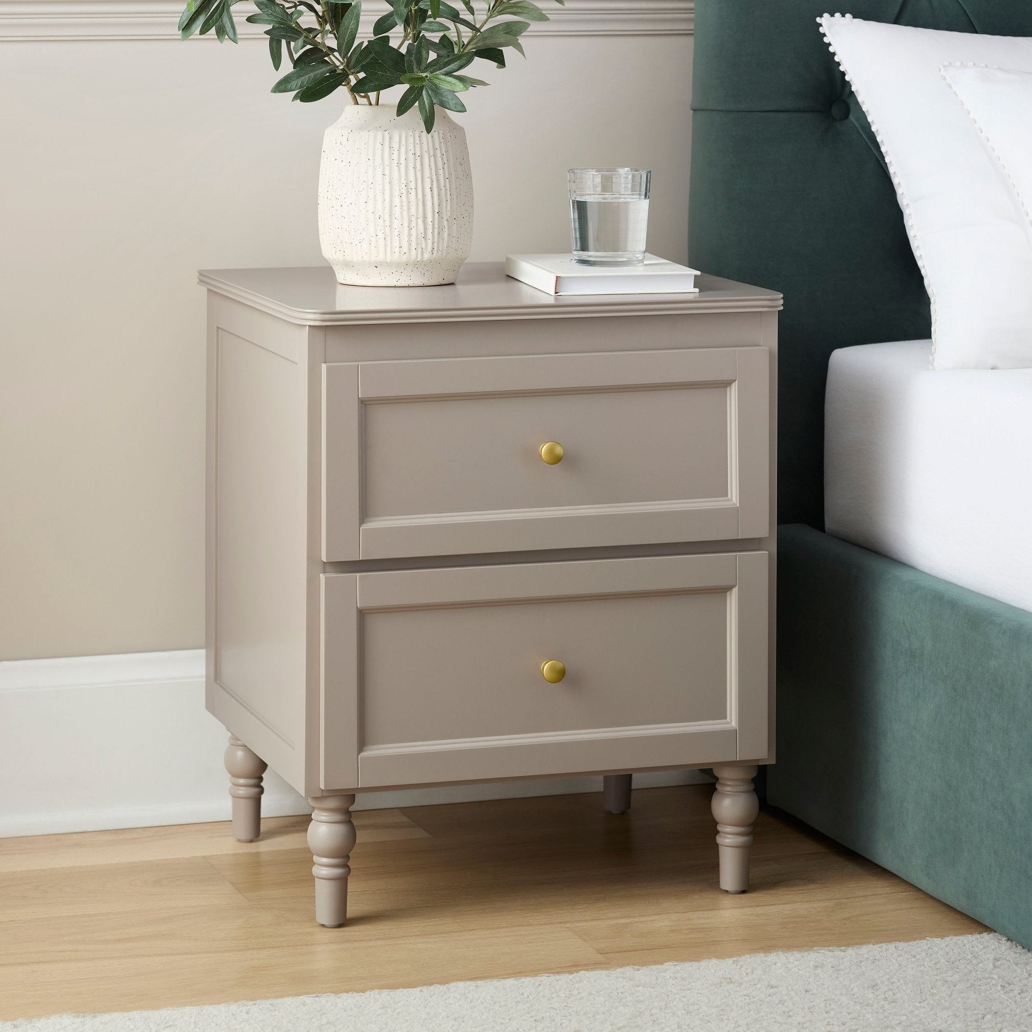 Ruby 2 Drawer Bedside Table - Taupe – DUSK