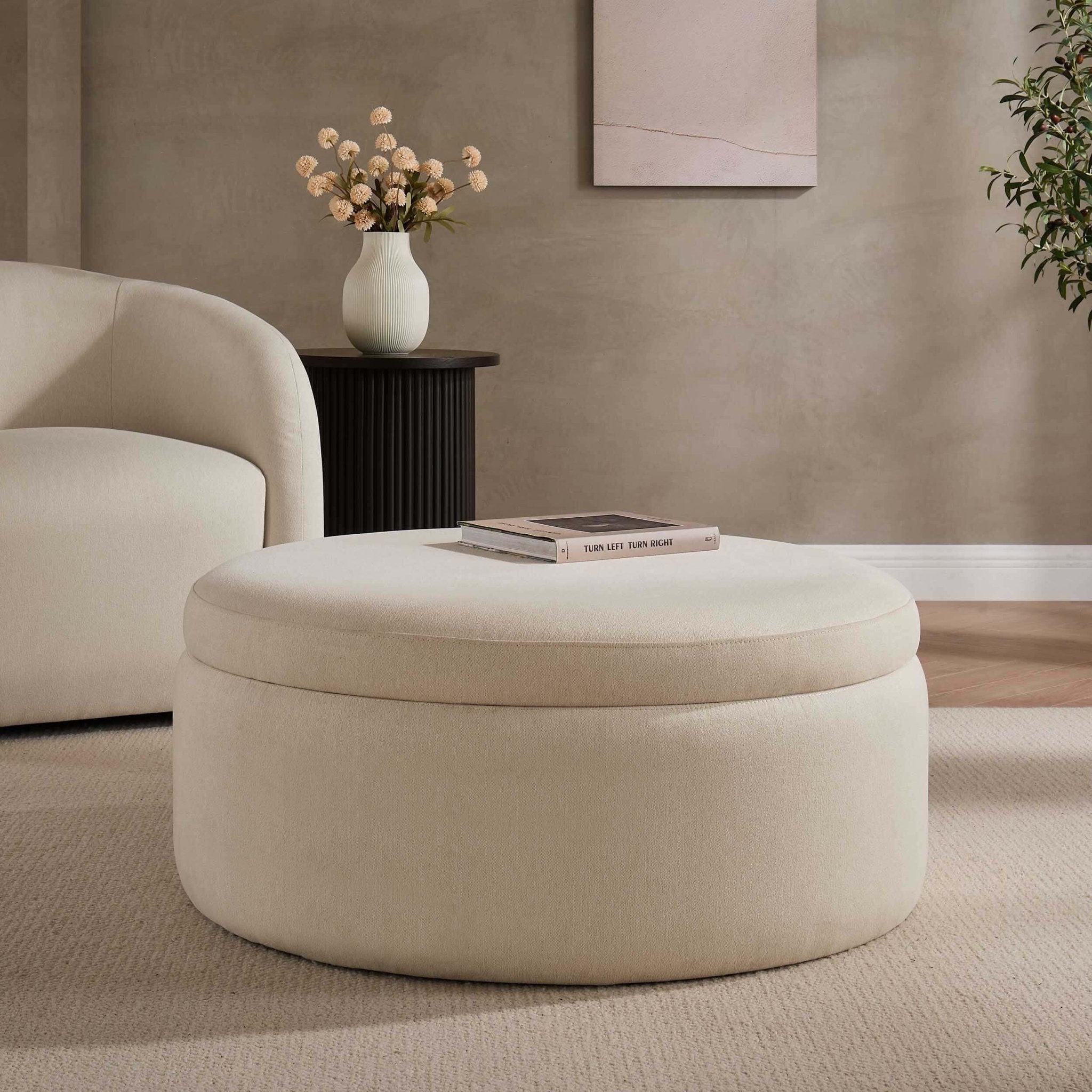 Stockton Round Storage Pouffe - Cream Linen – DUSK
