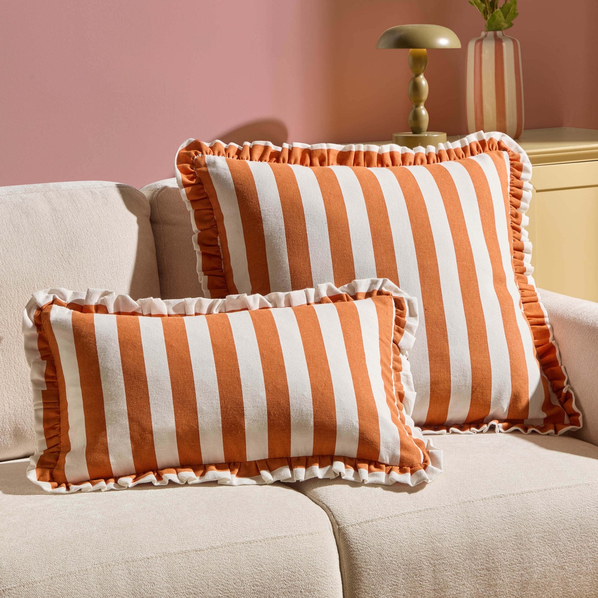 Stripe Frill Edge Sofa Cushion Cover - Burnt Orange – DUSK