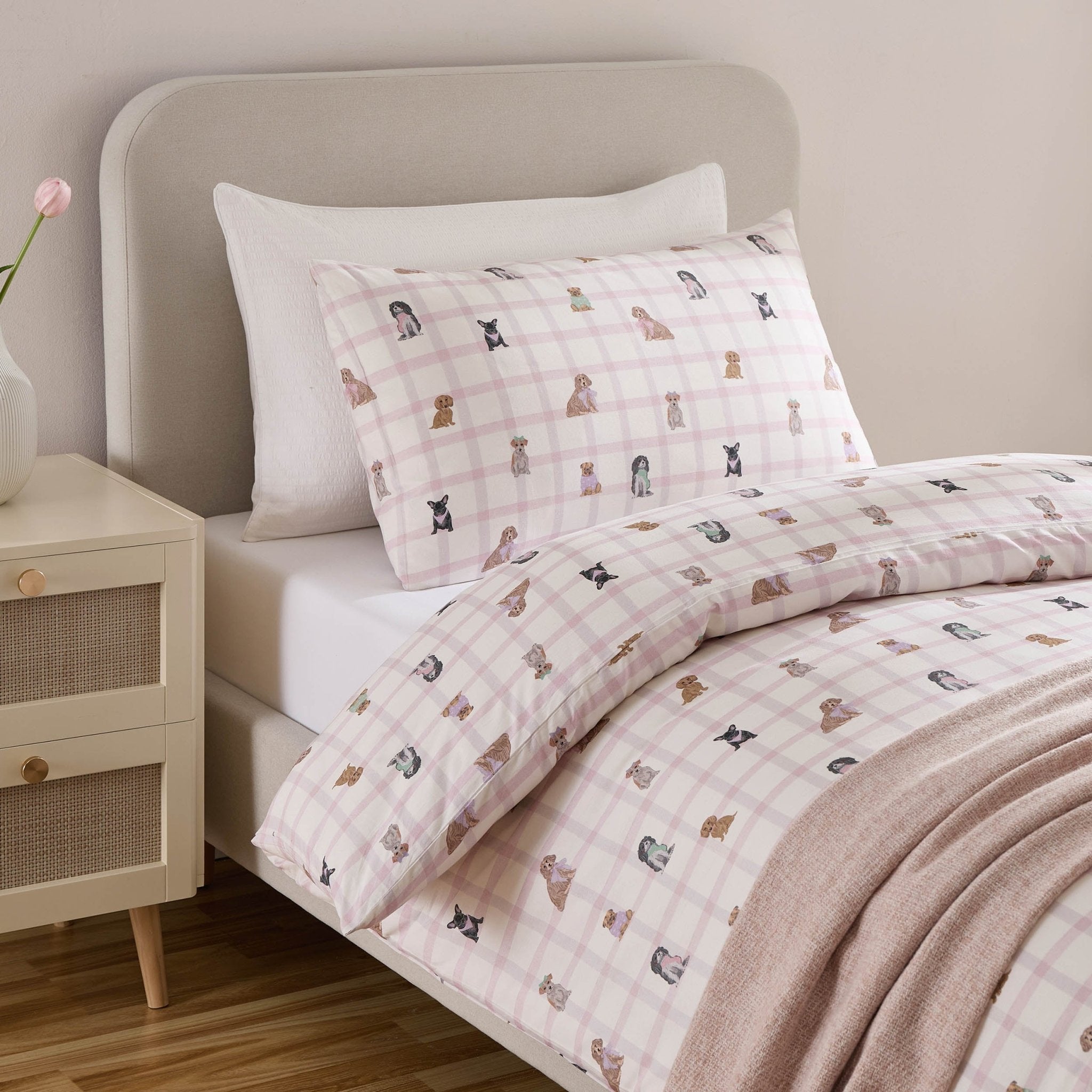 Tilly 100% Cotton Dogs Print Duvet Cover Set - Pink – DUSK