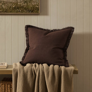 Cotton Fringed Edge Sofa Cushion Cover - Chocolate – DUSK