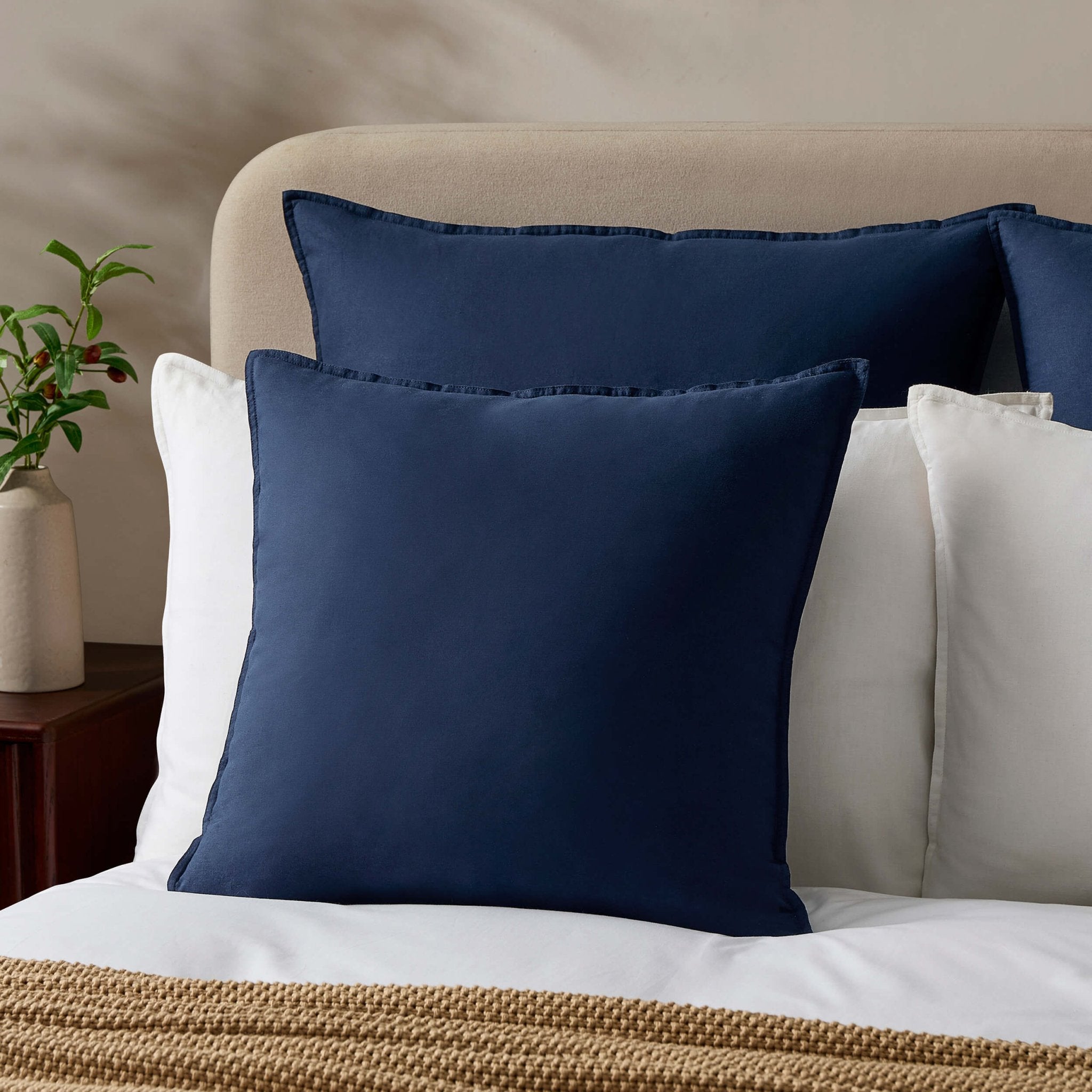 Washed Cotton Linen Blend Plain Dye Cushion Cover - Midnight – DUSK
