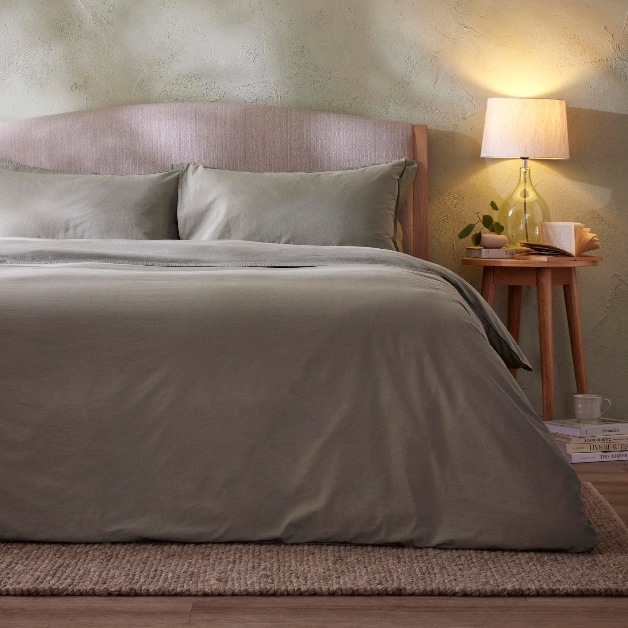 Washed Cotton 200 Thread Count Plain Dye Duvet Cover & Pillowcase Set ...