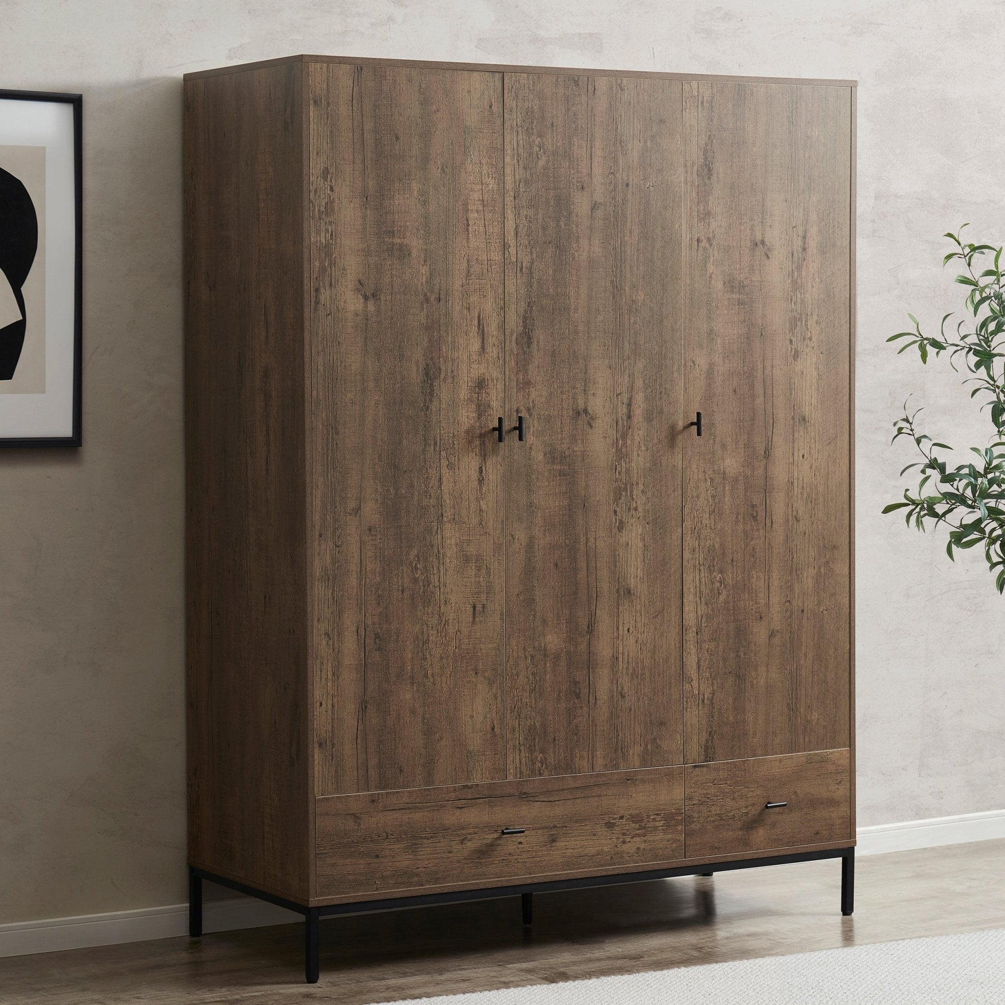 Willow 3 Door Wardrobe with Drawers - Mango Wood – DUSK