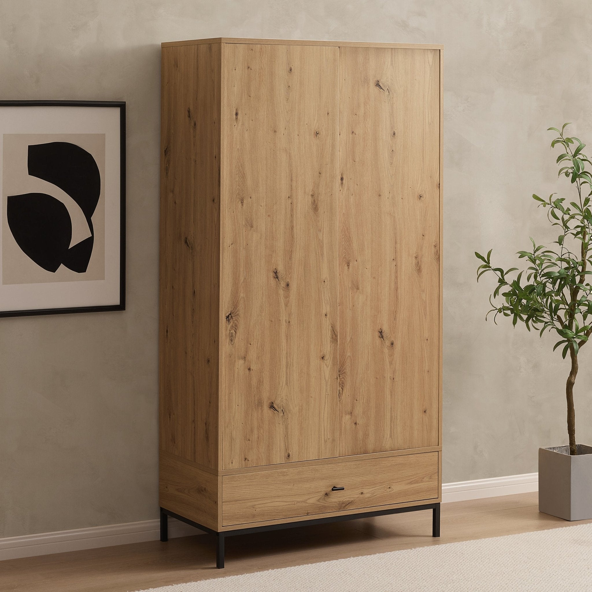 Willow Sliding Wardrobe with Drawer - Oak Effect – DUSK